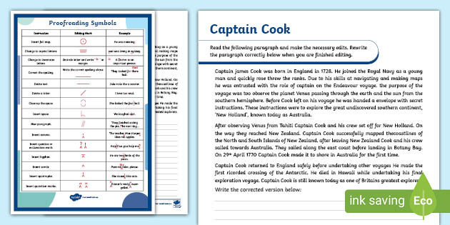 Captain Cook Proof Reading Activity