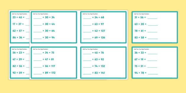 Add Two Two-Digit Numbers Mixed KS1 Maths Challenge Cards - math