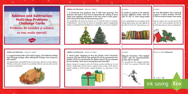 Addition and Subtraction Word Problems Christmas Maths Challenge Cards