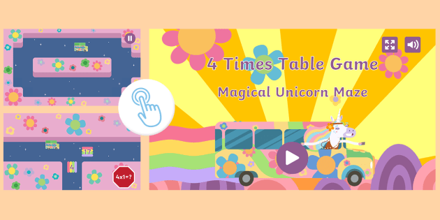 Magical Unicorn Maze 4 Times Table Game Twinkl