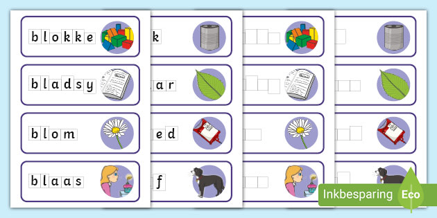 Bou Woorde Met Klanke -bl, -gl en -vl Woordkaarte