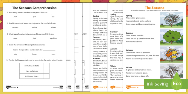 Little Acorns: The Seasons Differentiated Reading Comprehension Activity