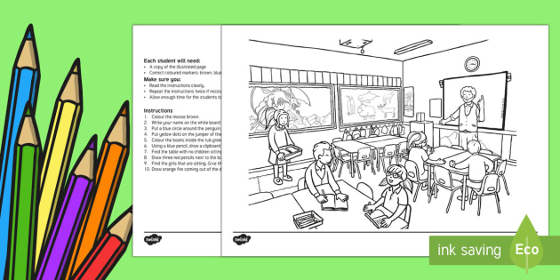 Back to School Colouring Worksheet | Listen And Colour