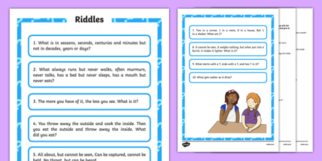 10 Short Riddle Ideas For Kids teacher Made 