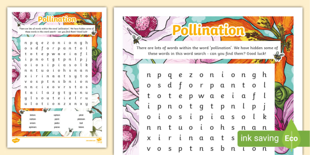 Pollination Word Unscramble Word Search (teacher made)