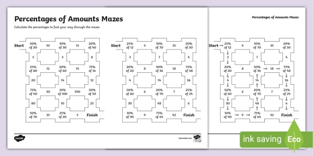 👉 Percentages of Amounts Maze Activity - Maths - KS2 - Twinkl