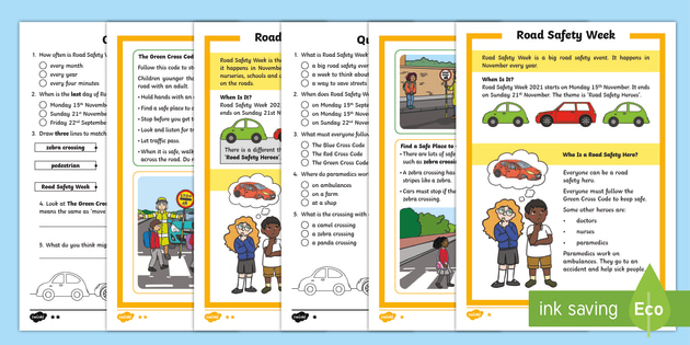 KS1 Road Safety Week Differentiated Reading Comprehension Activity