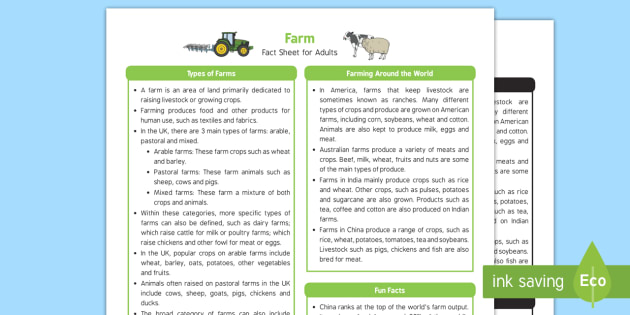 Farm Fact Sheet for Adults (teacher made)