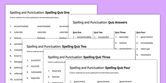 GCSE Spelling and Punctuation Common Spelling Errors Quiz Pack - spelling