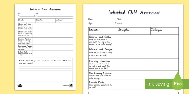 Individual Child Assessment Play Observation Form