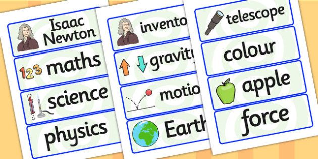 Isaac Newton Word Cards - isaac newton, word cards, themed word