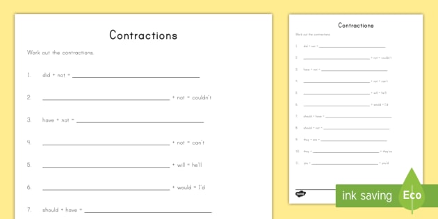 Contractions Activity - ELA Resources - USA - Twinkl