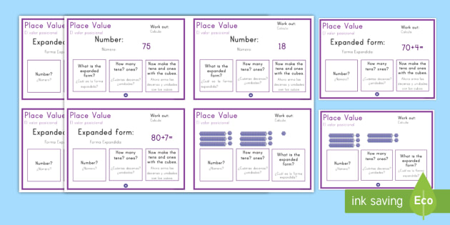 Place Value Math Challenge Cards English/Spanish - Place Value Math ...