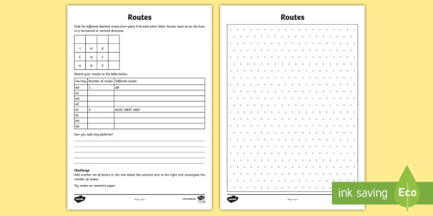 Routes Maths Investigation Worksheet / Worksheet