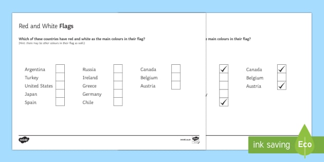 Red and White Flags Worksheet / Worksheet (teacher made)