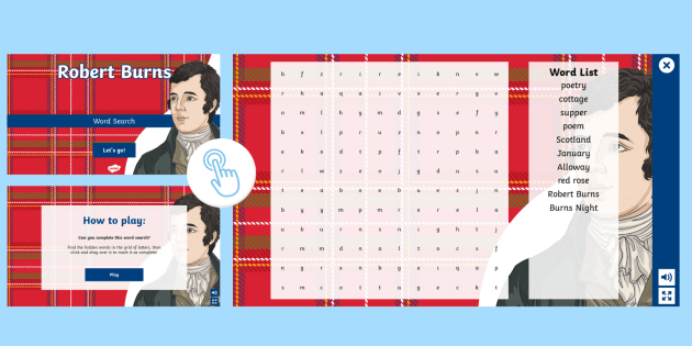 Robert Burns Word Search - Interactive Twinkl Resource