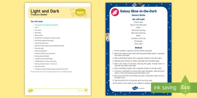 Light and Dark Treasure Basket Ideas (teacher made)