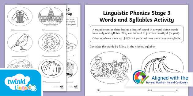 Linguistic Phonics Stage 3 Words Syllables Activity Sheet