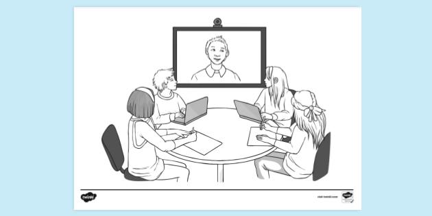 FREE! - Children Doing A Video Conference Colouring Sheet