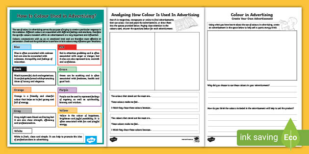 Colour in Advertising Worksheet | Primary Resources on Media