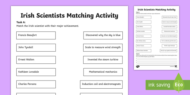 Irish Scientists Matching Worksheet / Worksheet