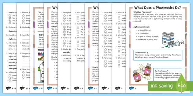 What Does A Pharmacist Do? Differentiated Reading Comprehension Activity
