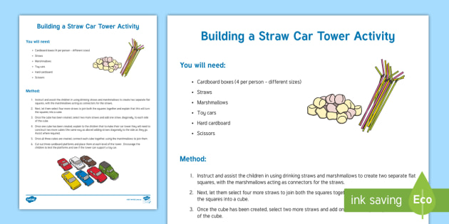 Building a Straw Car Tower Activity