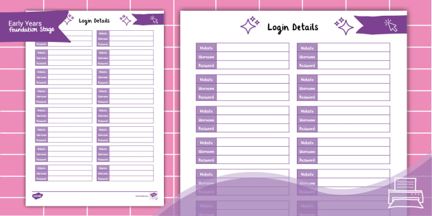 EYFS | Login Details | Teacher Planner (teacher made)