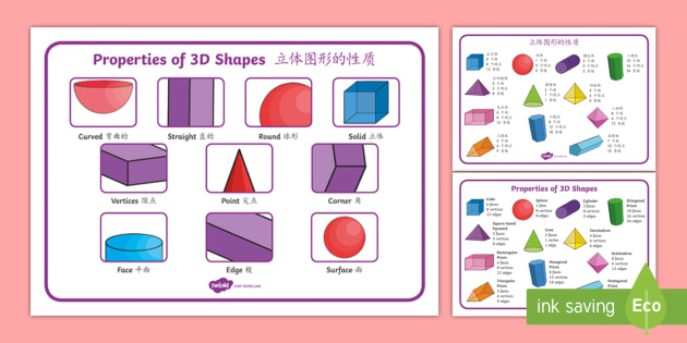 3D Shape Vocabulary Word Mat - English/Mandarin Chinese