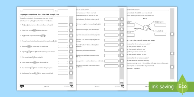 NAPLAN Style Language Conventions Set Two Year 5 Exam Questions Pack