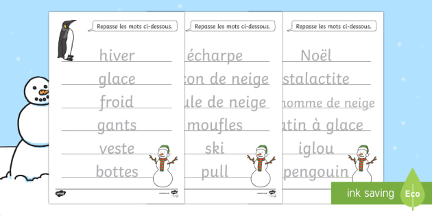 Feuille d'activités pour tracer des mots - L'hiver - Hiver, winter, mots,