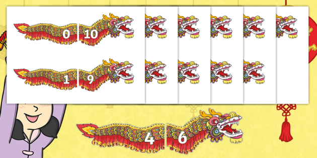 Chinese New Year Number Bonds to 10 Dragon Cut-Outs
