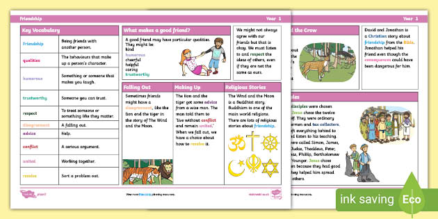 RE Knowledge Organiser: Friendship Y1 (teacher made)