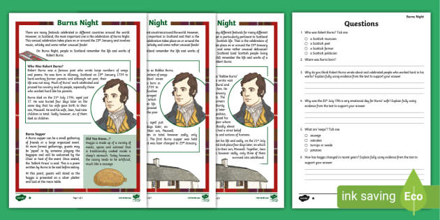 Robert Burns Facts Differentiated Reading Comprehension