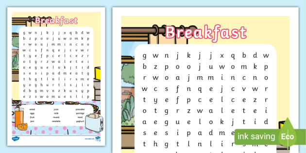 Breakfast Word Search (teacher made)