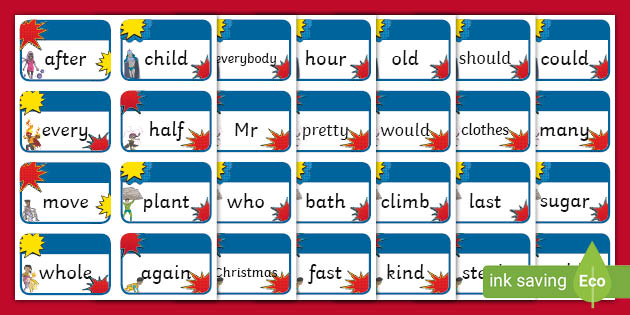 Superhero Themed Common Exception Words Flashcards