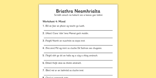 Na Briathra Neamhrialta Worksheet | Gaeilge | Twinkl