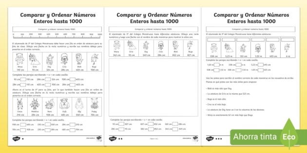 Hojas De Trabajo Para Comparar Y Ordenar Fracciones Y Decimales 4º