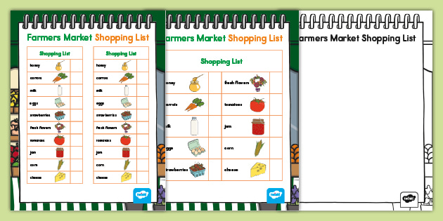 Farmer's Market Dramatic Play Shopping List (teacher made)