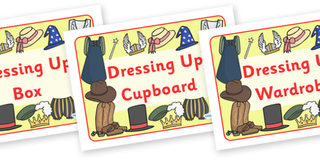 Dressing Up Box Labels - dressing up, label, box, sign, A4, display ...