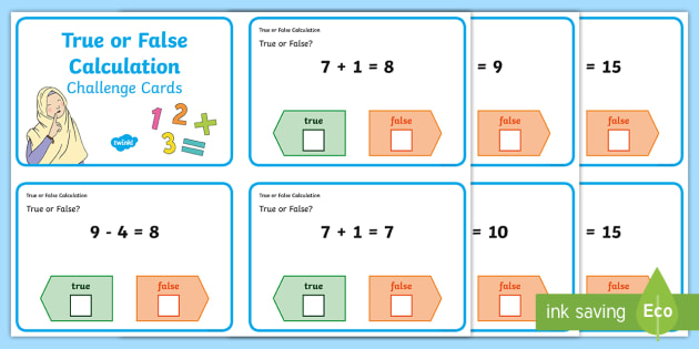 True or False Calculation Flashcards (teacher made)