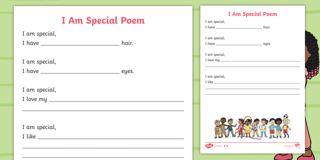 * NEW * We Are All Different: I Am Special Poem Worksheets - Twinkl