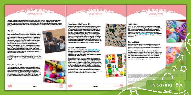 Learning to Recognise My Name Activity Ideas (teacher made)