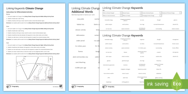 GCSE Linking Keywords: Climate Change Differentiated Revision Sheets