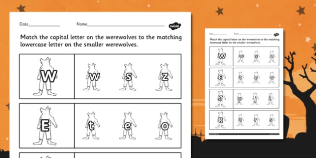 Halloween Themed Capital Letter Matching Worksheet - Halloween