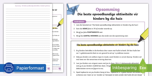 Opsomming Die beste opvoedkundige aktiwiteite vir kinders