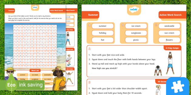 Summer Active Word Search Puzzle (teacher made) - Twinkl