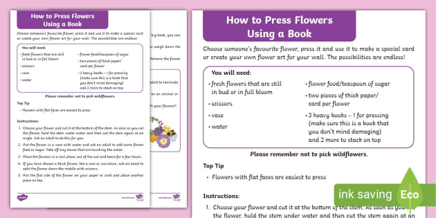 How to Press Flowers Using a Book (teacher made)