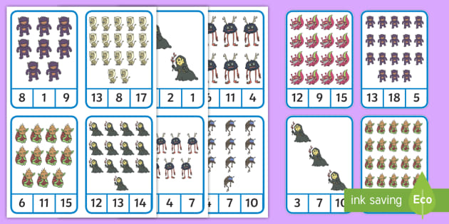 Monster-Themed Number Recognition to 20 Peg Activity