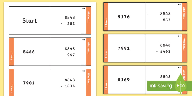 Subtraction Whole Number Loop Cards - Number (teacher made)